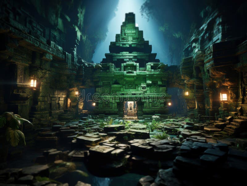 Image Portrays a Fantastical, Underground Setting with Ancient Ruin ...