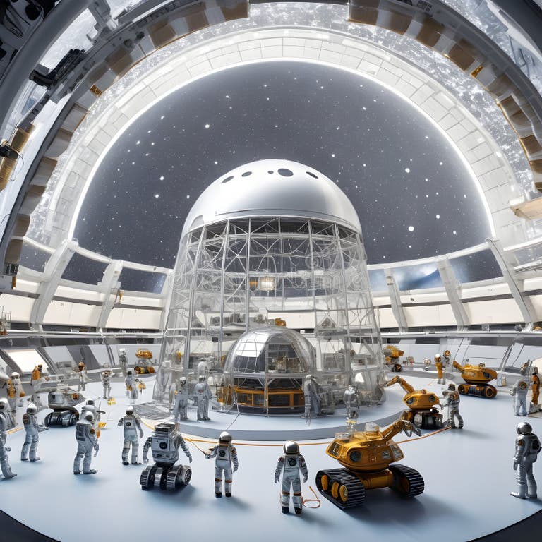 Futuristic Space Observatory with Astronauts and Robots Stock ...