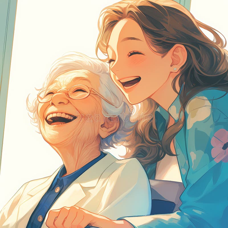 A Heartwarming Moment: a Young Woman Caring for an Elderly Lady Stock ...