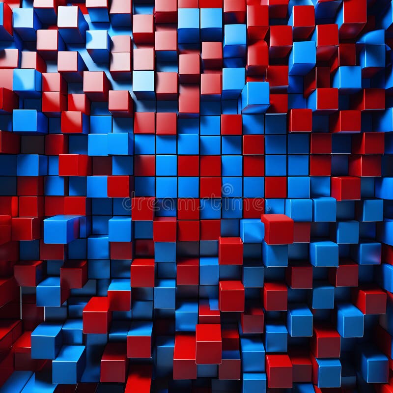 A Digital Illustration of Red and Blue Cubes. Stock Illustration ...