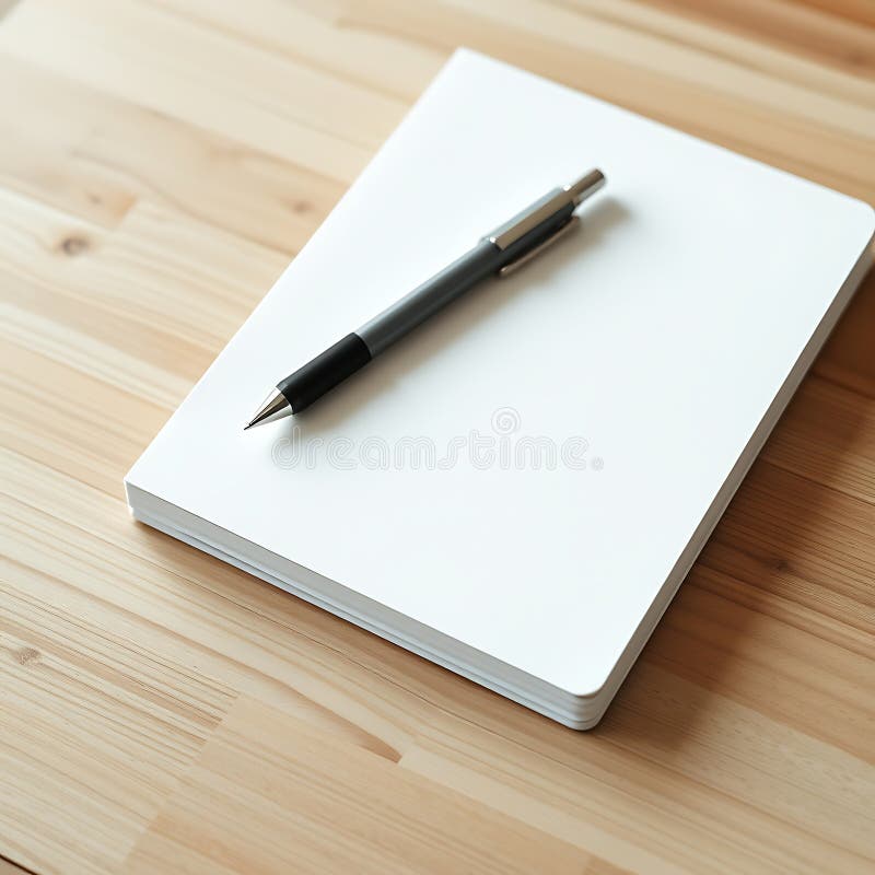 A Minimalist Notebook Mockup with a Pen on Top, Placed on a Wooden Desk ...