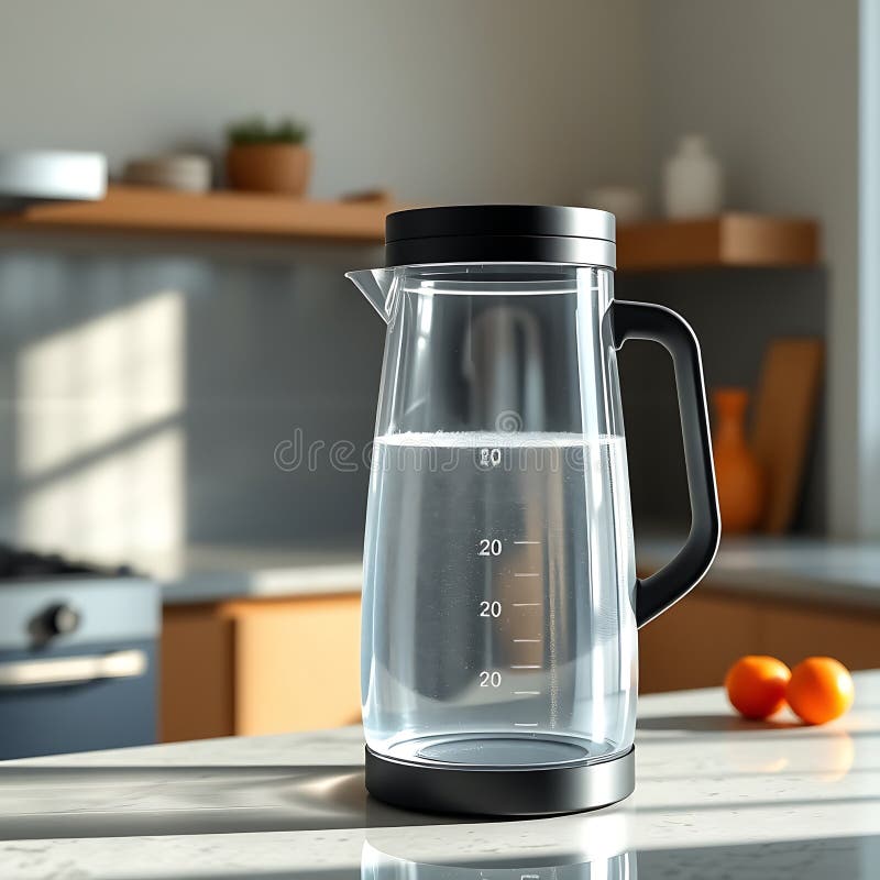 A Modern Water Jug Mockup Placed on a Kitchen Countertop with Natural ...