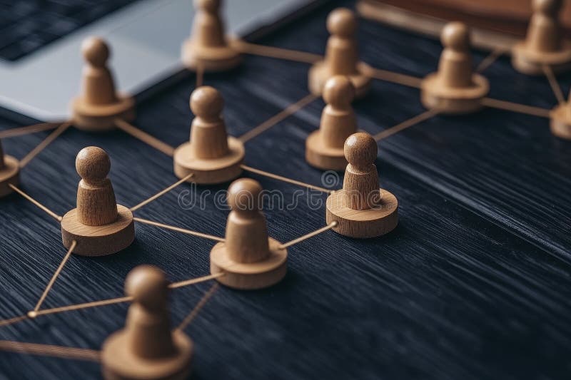 The Image Portrays a Network Visualization with Chess Pawn Figures Connected by Lines ...