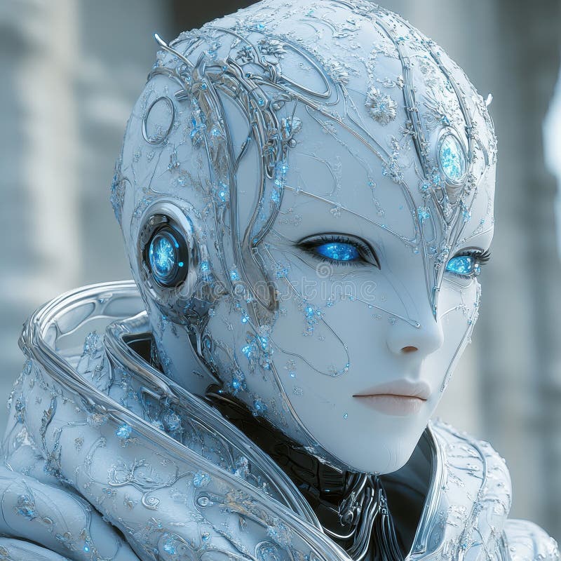 The Image Portrays a Neutral, Light-skinned Android or Robot with Blue ...