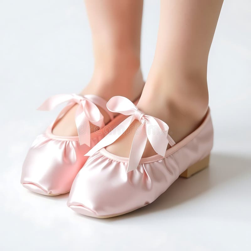 A Pair of Ballet Slippers in Soft Pink Satin with a Delicate Ribbon Tie ...