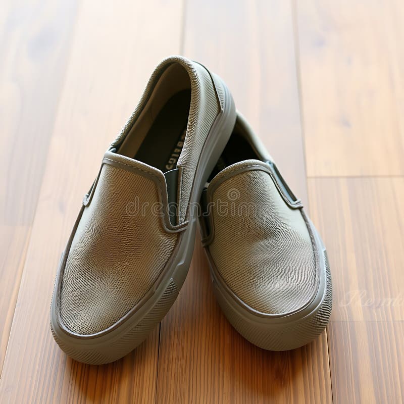 A Pair of Casual Slip on Shoes with a Canvas Upper and Rubber Sole ...