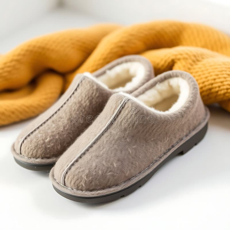 A Pair of Comfortable Slippers with a Memory Foam Footbed and Soft Wool ...