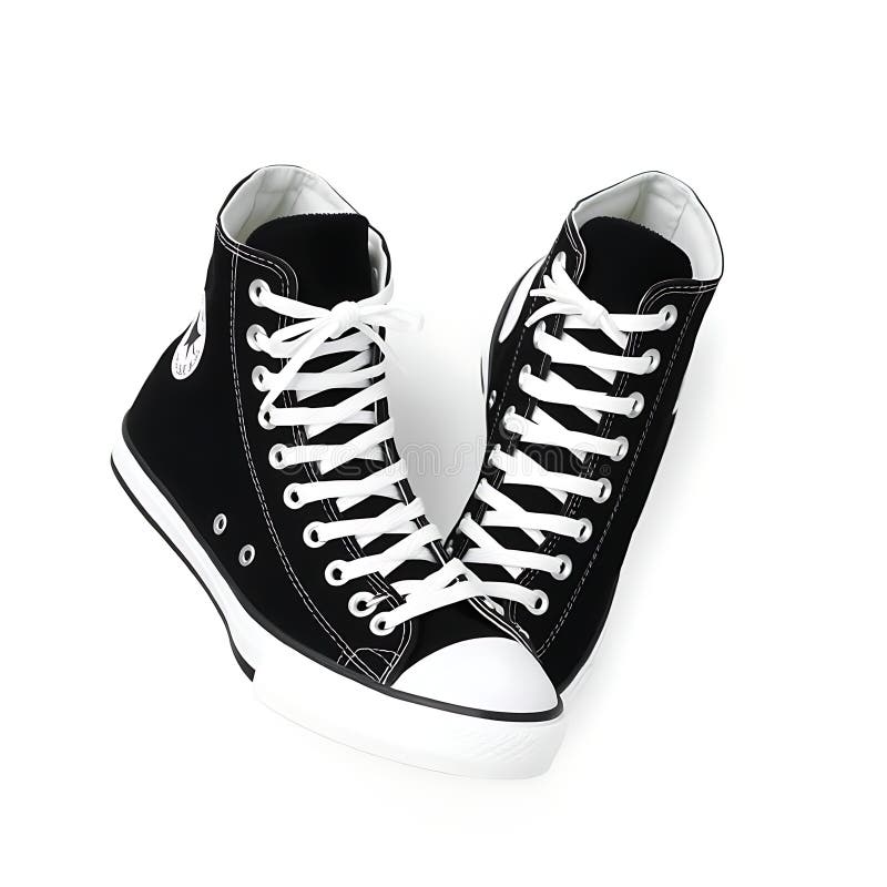 A Pair of High Top Converse Sneakers in Black with White Soles and ...