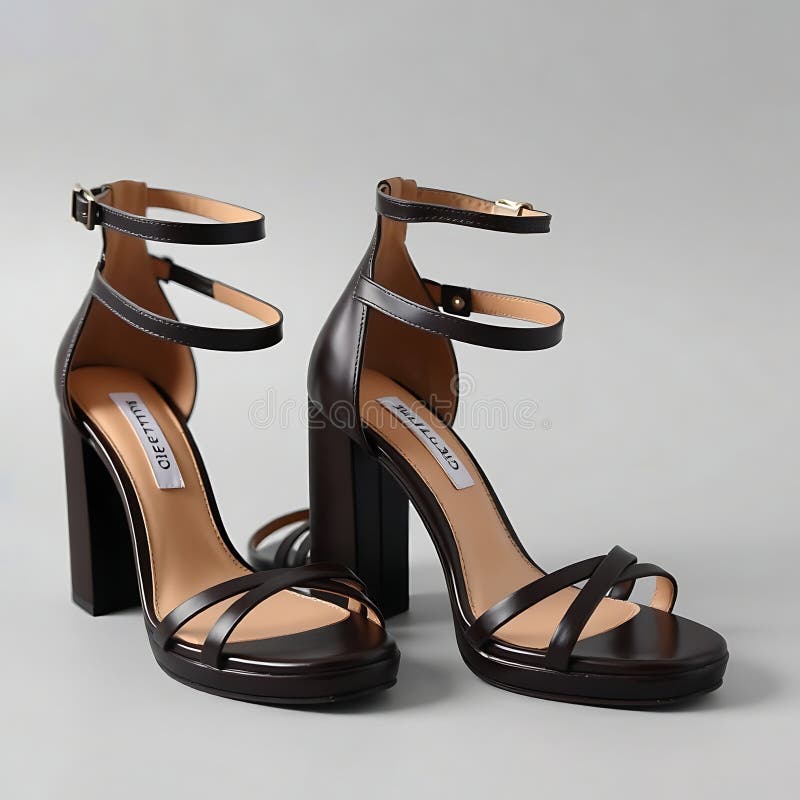 A Pair of Stylish High Heels with a Wide Block Heel and Strappy Design ...