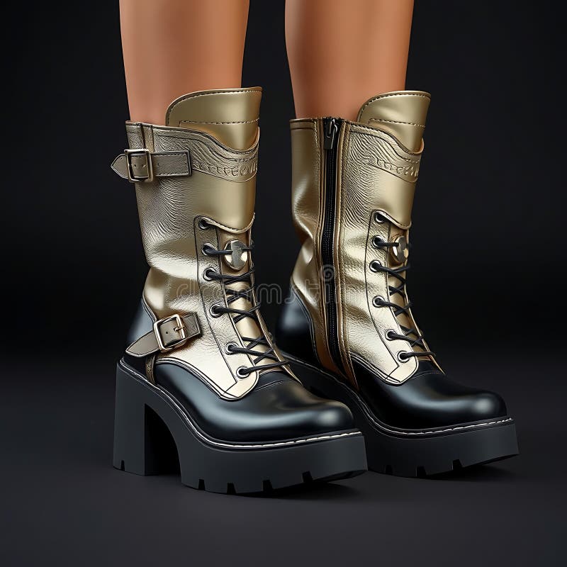 A Pair of Trendy Chunky Boots with Silver Hardware and a Statement ...