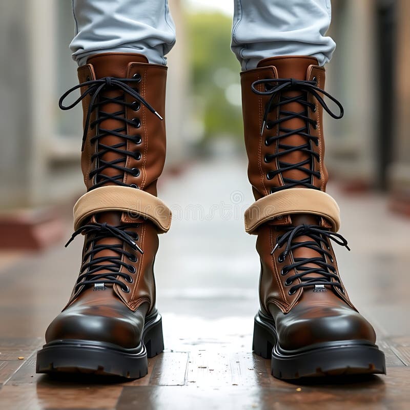 A Pair of Trendy Combat Boots with a Rugged Look and Chunky Soles Stock ...