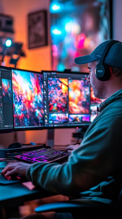 A Creative Individual Immersed in Digital Art Creation. Multiple ...