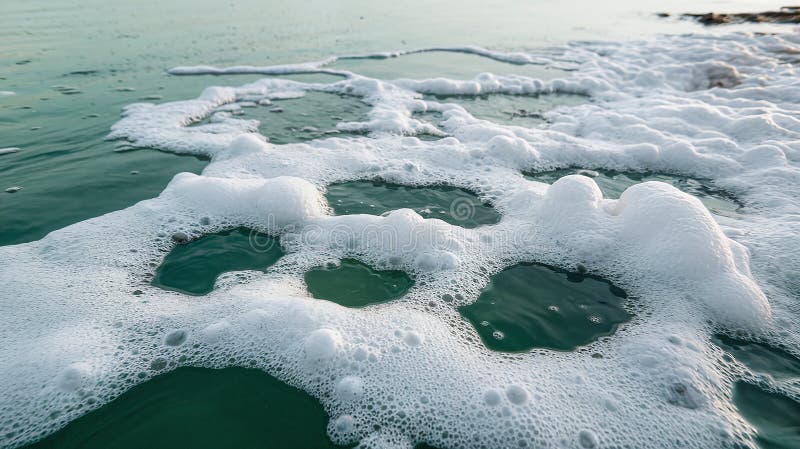Foamy White Sea Bubbles on Calm Green Ocean Surface with Soft Rippled ...