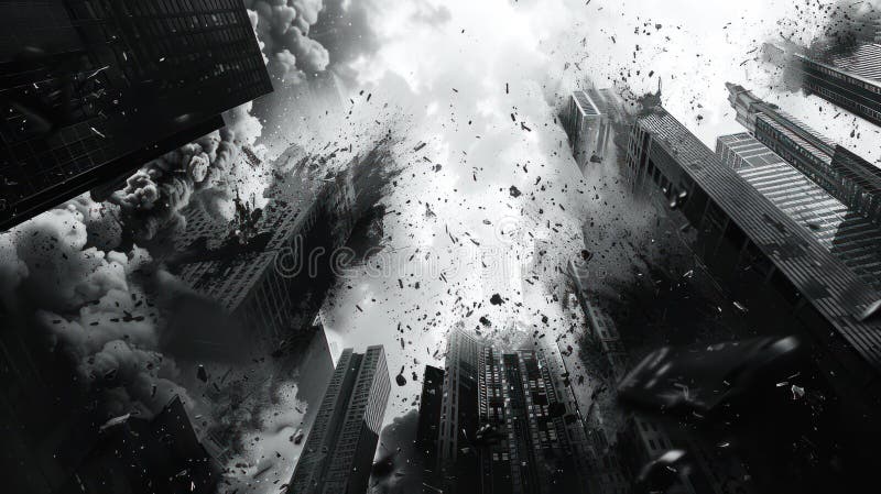 Imitation Terrorist Attack: Black and White Skyscraper Destruction by ...