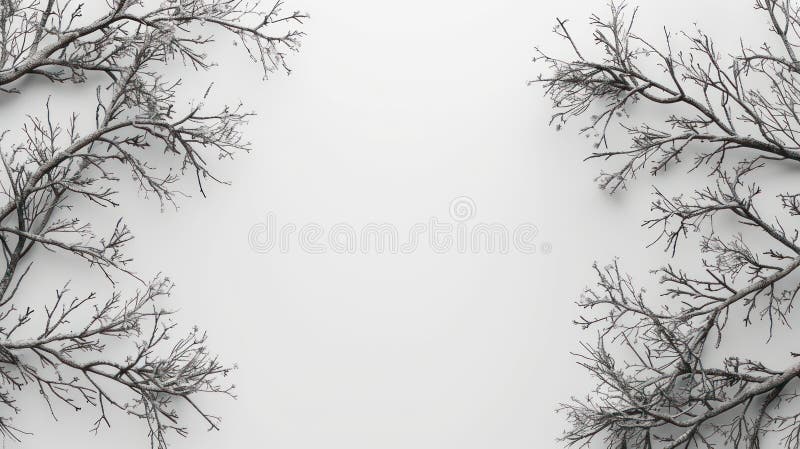 Silhouette of Bare Tree Branches Against Pale White Background Stock ...