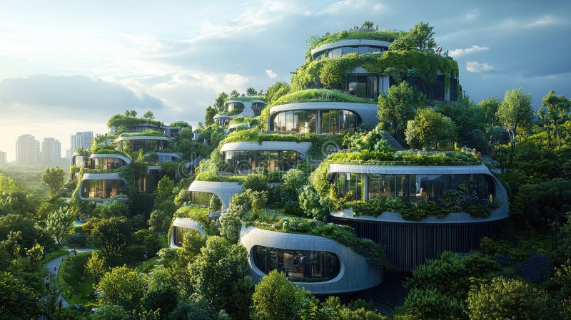 Futuristic Green EcoArchitecture Sustainable Building Design with Lush ...