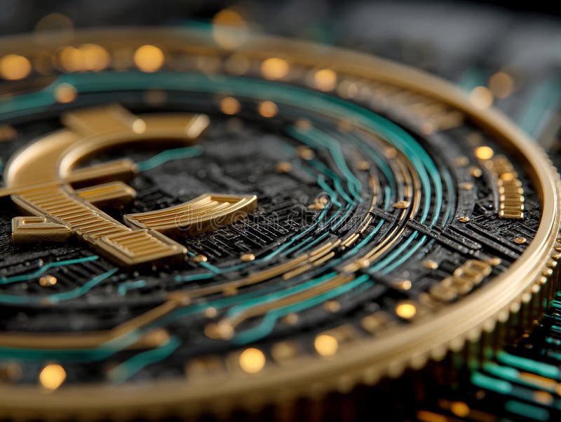 Image Portrays a Stylized Coin with Cryptocurrency Symbol and Tech ...