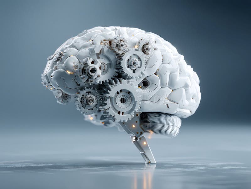 The Image Portrays a Symbolic Blend of Human Brain and Mechanical Gears ...