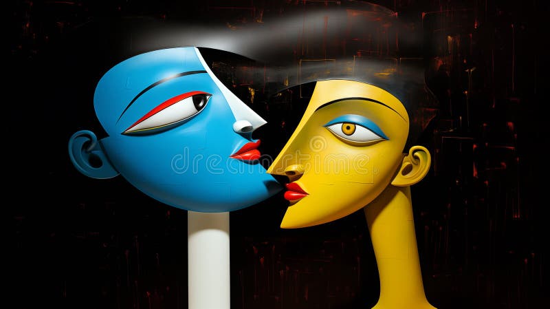 This Image Portrays Two Abstract Figures with Exaggerated Facial ...