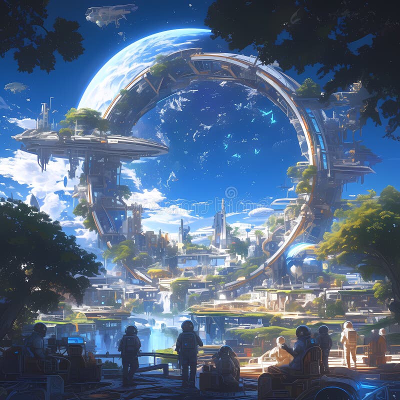 Utopian Space Station on Alien Planet Stock Illustration - Illustration ...