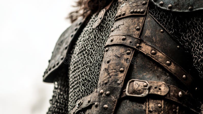 A Detailed Close-up of a Warrior in a Chainmail Armor. the Intricate ...