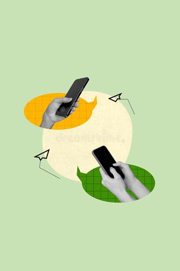 Image Poster Collage of Two Different People Using Gadget Chatting on ...