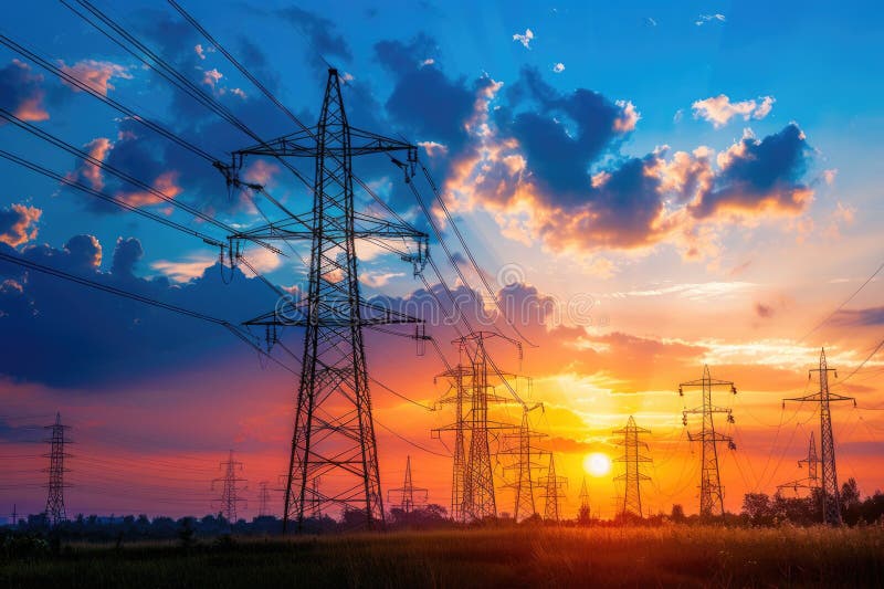 Image of Power Lines with a Beautiful Sunset Background Stock Image ...