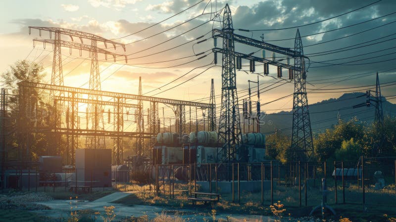 Image of Power Lines and Electrical Towers in a Rural Setting. Suitable ...