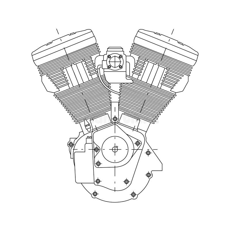 Technical Drawing of the Engine of the Motorcycle. Stock Vector ...