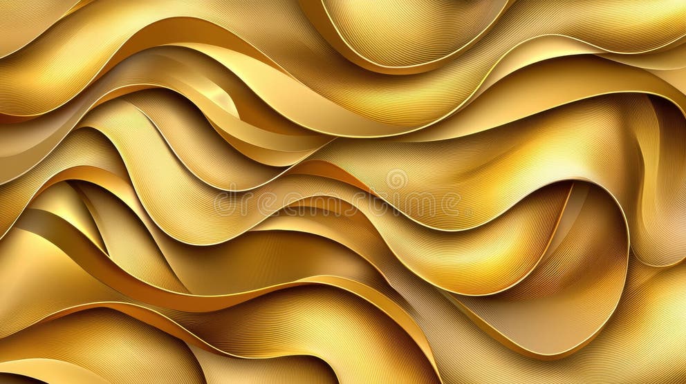 A Digital Illustration of a Golden Wave Pattern. Stock Image - Image of ...