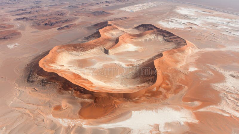 Aerial View of a Desert Landscape with a Large Sand Dune and ...