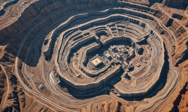 Aerial View Large, Circular Pit with Central Structure, Surrounded by ...