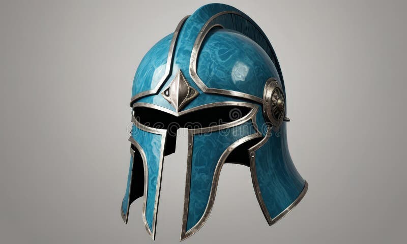 Blue and Silver Helmet with Pointed Top and Small Emblem on the Front ...
