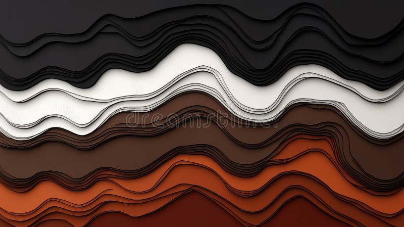 A 3D Rendering of a Wave-like Pattern in Black, White, and Brown. Stock ...