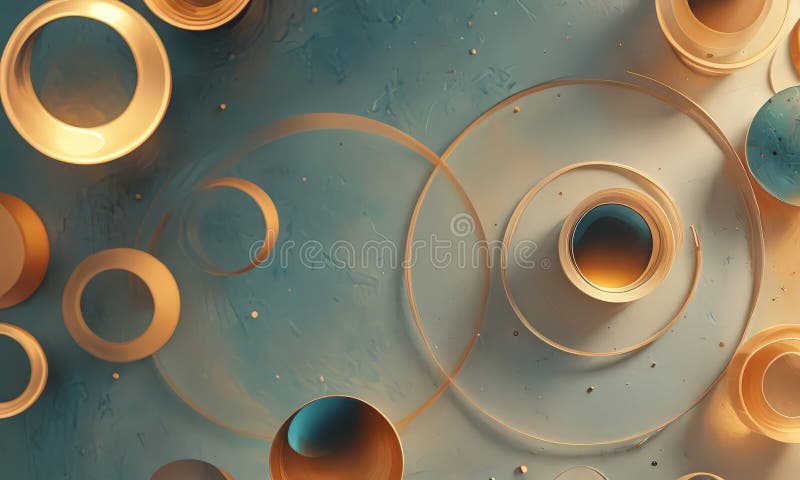 3D Circular Pattern with Overlapping Gold Rings and Blue Background ...