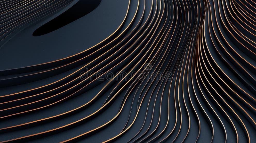 A 3D Rendering of a Wave-like Pattern in Black and Gold. Stock ...