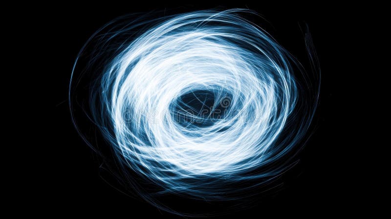 A Digital Illustration of a Swirling Vortex of Light Blue and White Lines Against a Black ...