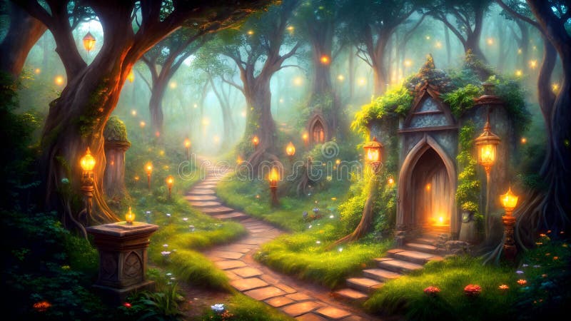 Enchanted Forest Path: Fantasy Landscape, Magical Realm, Fairy Tale ...