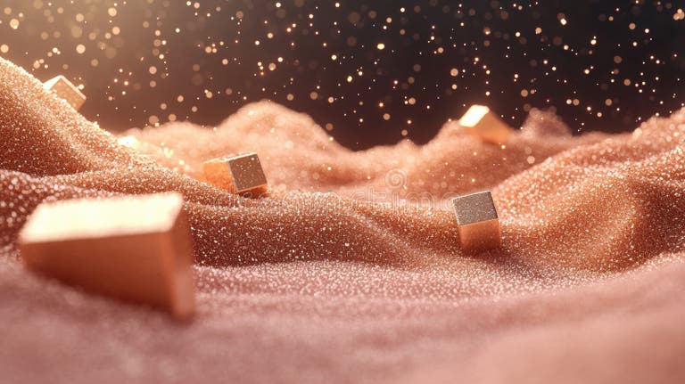 Golden Cubes on a Pink Sandy Beach. Stock Photo - Image of background ...