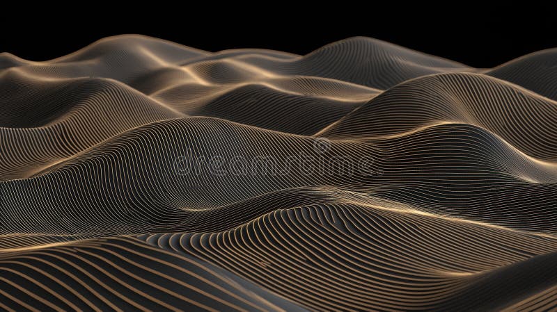 A 3D Rendering of a Wave-like Pattern in Gold and Black. Stock ...
