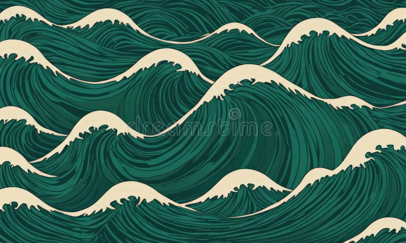 Repeating Pattern Green and White Waves with White Peaks, Creating ...