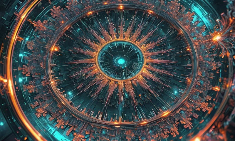 Digital Circular Pattern with Central Blue Circle and Radiating Orange ...