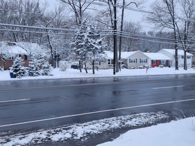 Winter Wonderland Residences-Houses by the Roadside Stock Photo - Image ...