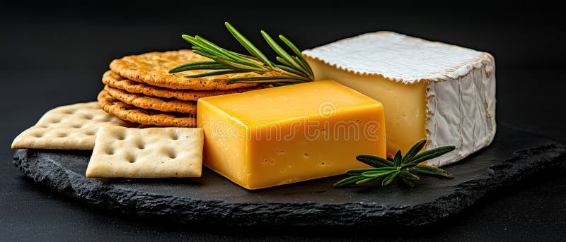 A Cheese and Cracker Platter with a Sprig of Rosemary. Stock Photo ...