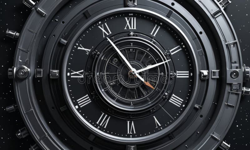 Close-up View Black and Silver Clock Face with Roman Numerals and Hands ...