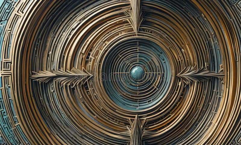 Complex, Abstract Pattern Concentric Circles and Lines in Shades Brown ...