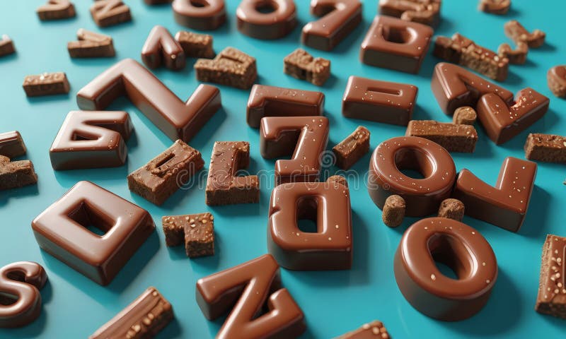 Close-up View Chocolate Letters and Numbers Arranged in Scattered ...