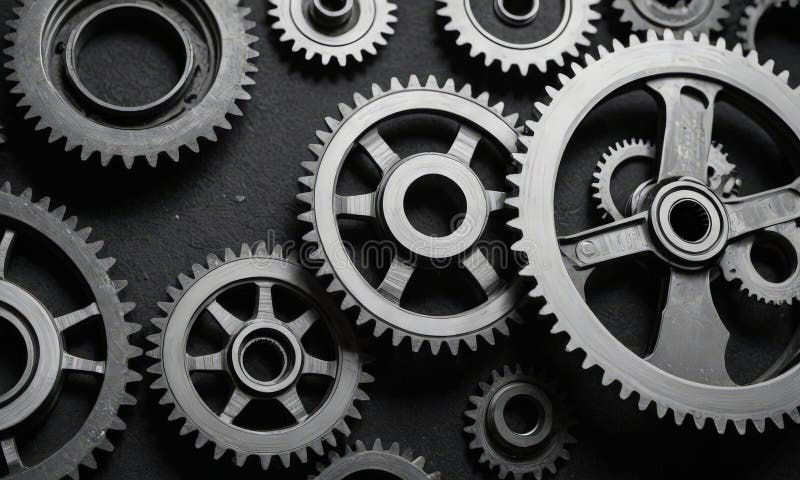 Collection Black and White Gears and Cogs Arranged in Grid-like Pattern ...