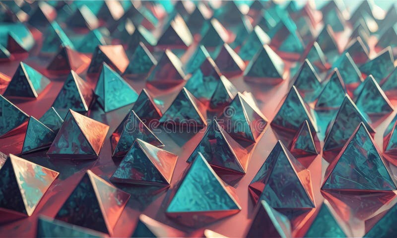 3d Complex Arrangement Triangular Shapes In Shades Blue Red And Orange Creating Visually