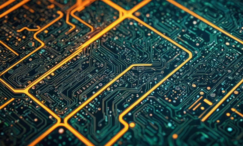 Close-up View Complex Circuit Board, Featuring Intricate Lines and ...